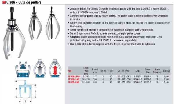 (U.306-260) -Outside Puller - 3/2 Leg System (1 available at this price)