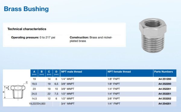 (A4 252201)-Reducer Bushing-3/8>1/4 (Nickel plated brass) (4 available)
